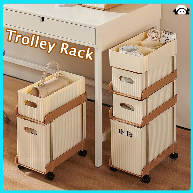 【In Stock】 Movable Bookshelf under Table Trolley Rack Multi-Layer Floor ...
