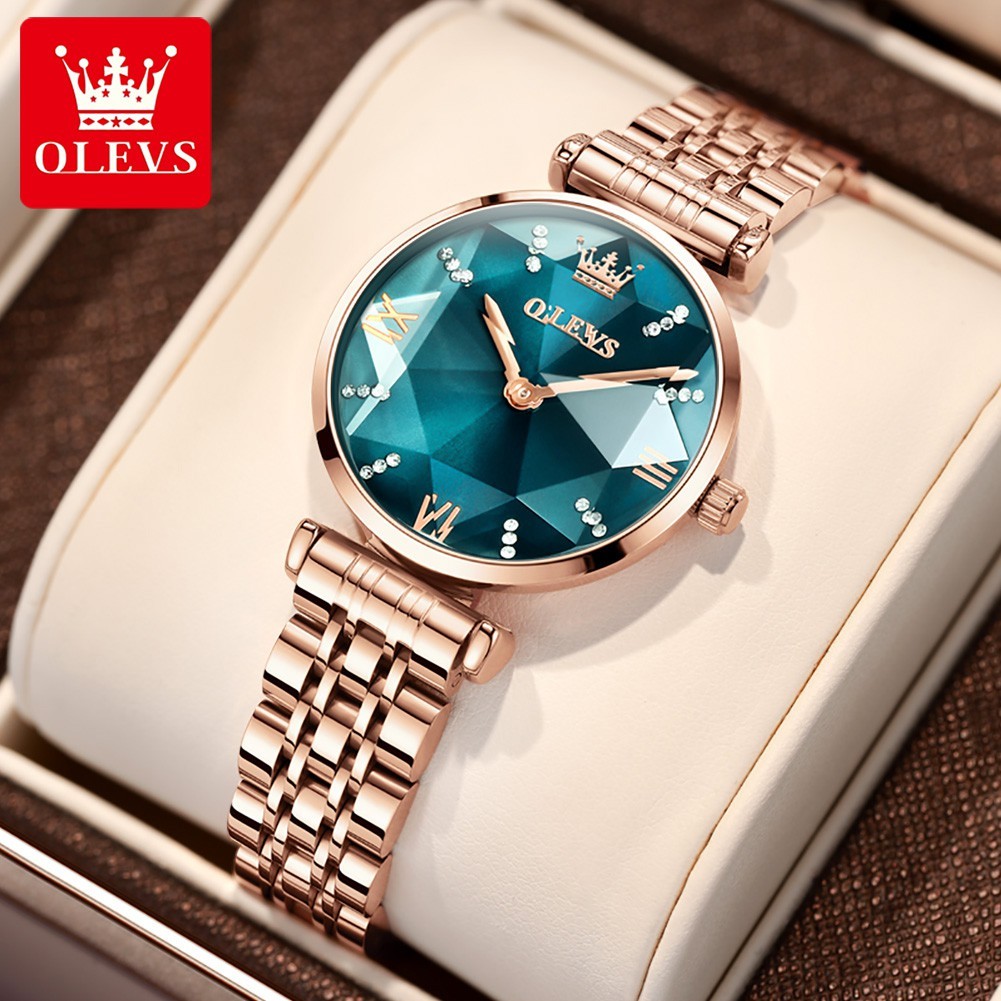 OLEVS Ladies Watch Stainless Steel Rose Gold Strap Original Quartz ...