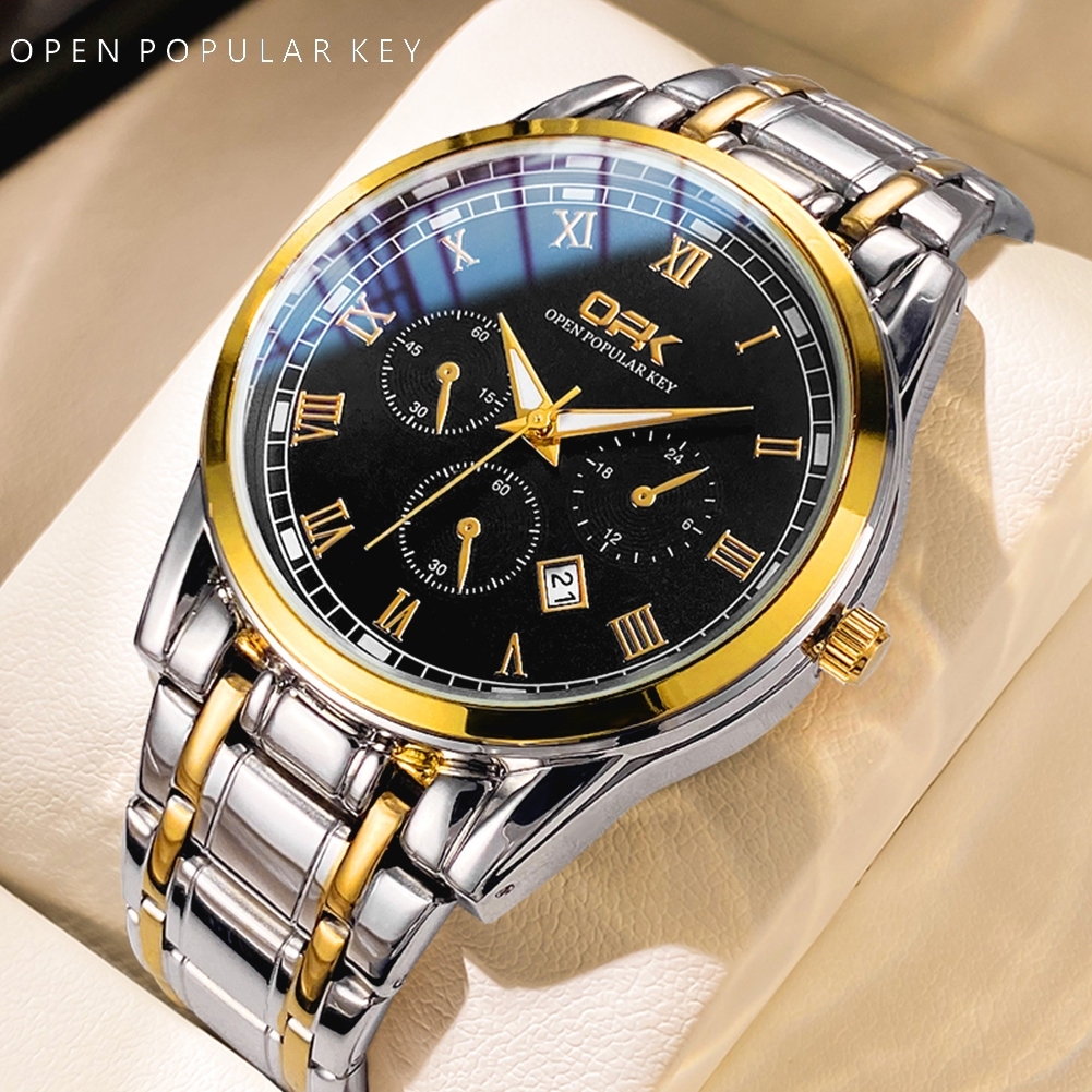OPK Watch For Men Waterproof Stainless Steel Quartz Gold Black Fashion ...