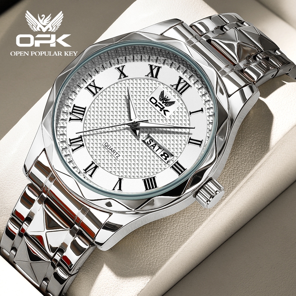 OPK Watch for Men Waterproof Original Stainless Steel Quartz Silver ...