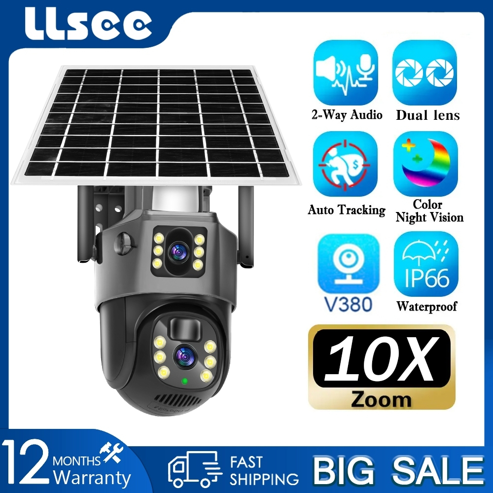 LLSEE v380 Pro 8MP 4K 4G SIM Card CCTV Solar Outdoor 360 PTZ 10X Zoom CCTV WIFI Camera ...