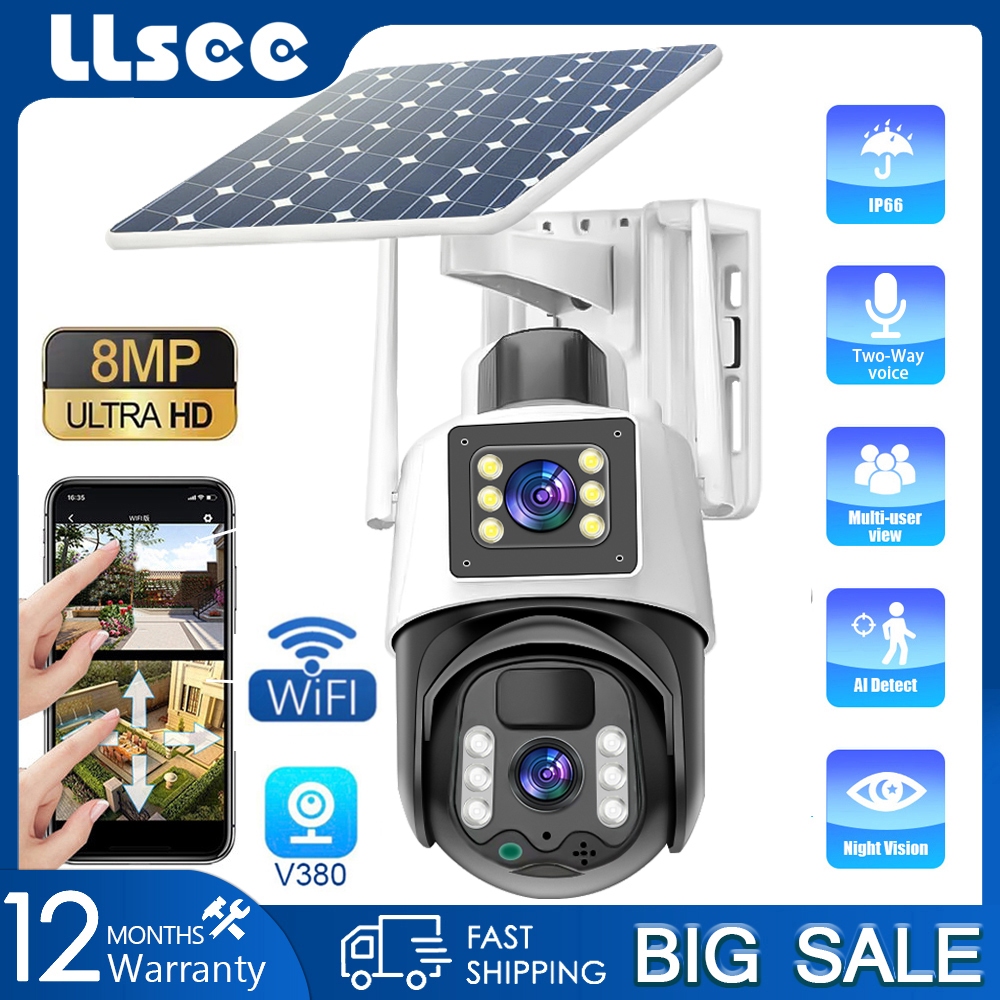 LLSEE V380 Pro Solar CCTV Outdoor Waterproof 8MP 4K PTZ Wireless CCTV ...