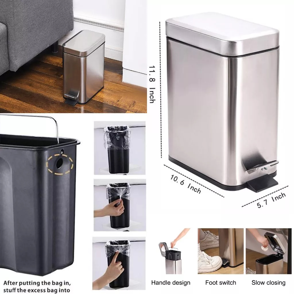 SG Stock 5L Stainless Steel Soft Closing Trash Can Dustbin with Foot ...