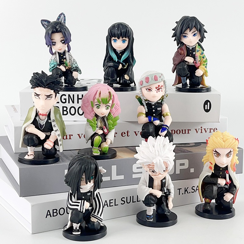 9Pcs/Set Demon Slayer Anime Figure Kisatsutai Gather Kneeling Position ...