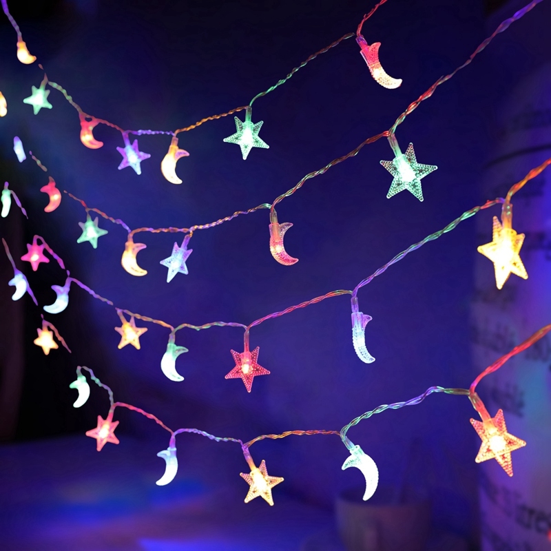 Colorful Ramadan String Lights Hanging Moon Star Window Lights Battery ...