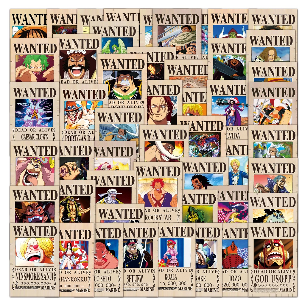 50pcs New Anime ONEPIECE Wanted Poster Graffiti Stickers Waterproof DIY ...