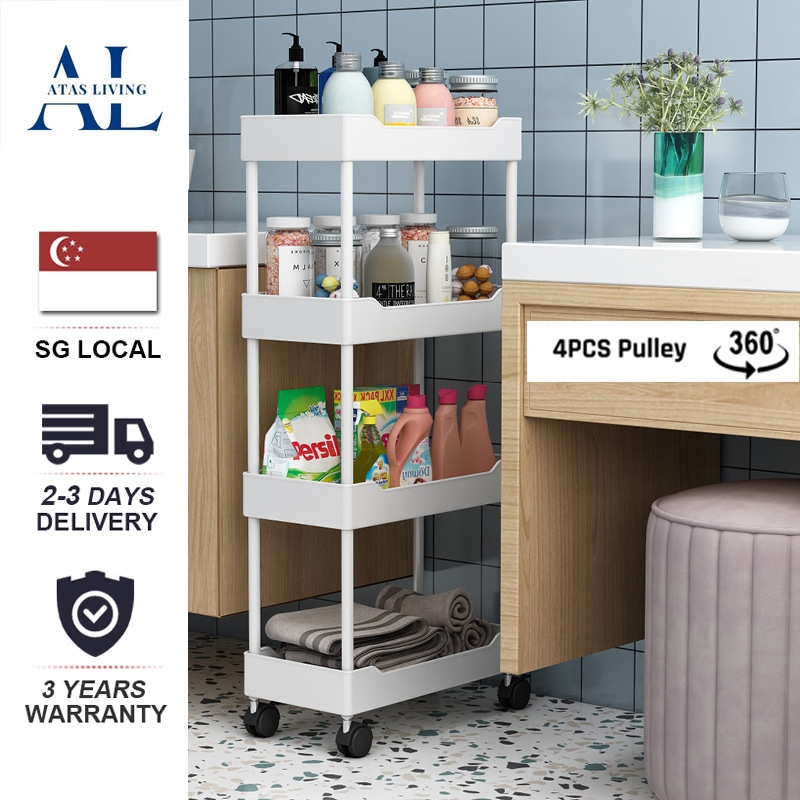 【SG StocK】Storage Rack Mobile Storage Shelf with Wheel Kitchen Bathroom ...