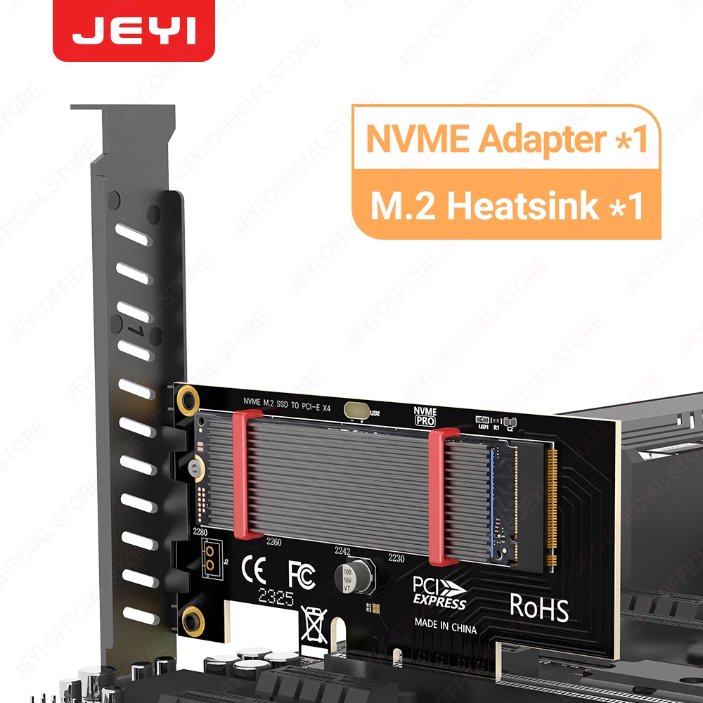 JEYI PCIe to NVMe Adapter With Aluminum SSD Heatsink Cooler, 64Gbps M.2 ssd Gen4 PCIe 4.0 X4 X8 ...