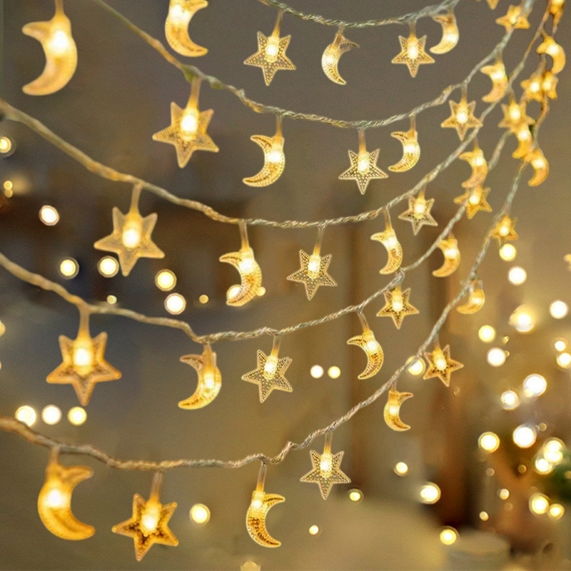 【No Battery】Twinkle Moon Star Shaped Ramadan String Lights Hari Raya ...