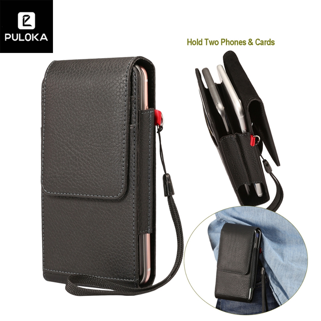Vertical Universal Belt Phone Pouch Leather Waist Handphone Bag Double ...