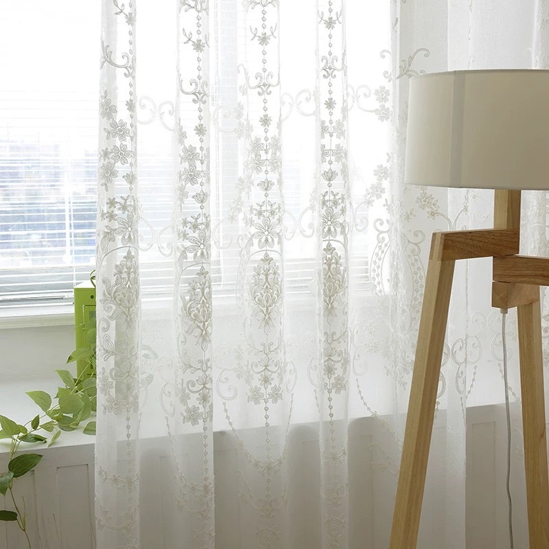 White Embroidery Sheer Curtain for Living Room Bedroom Window Day ...