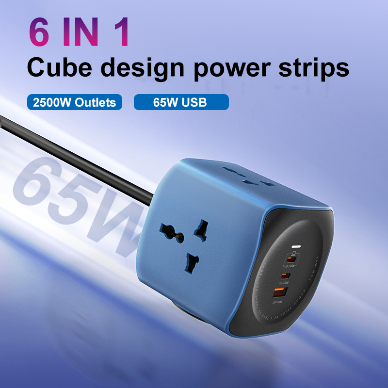 2M UK Plug Universal standard extension cord with 65w GaN USB-C for ...
