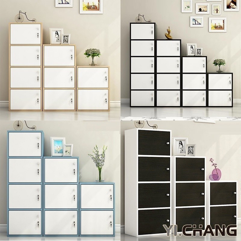 Cabinet Storage With Door Lock Side Drawer Narrow Lockers Bookshelf ...