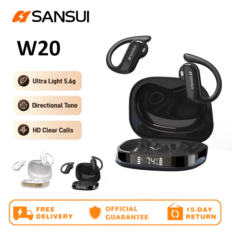 SANSUI W20 Wireless Earphone Bluetooth 5.4 ANC+ENC TWS Headphone Ear ...