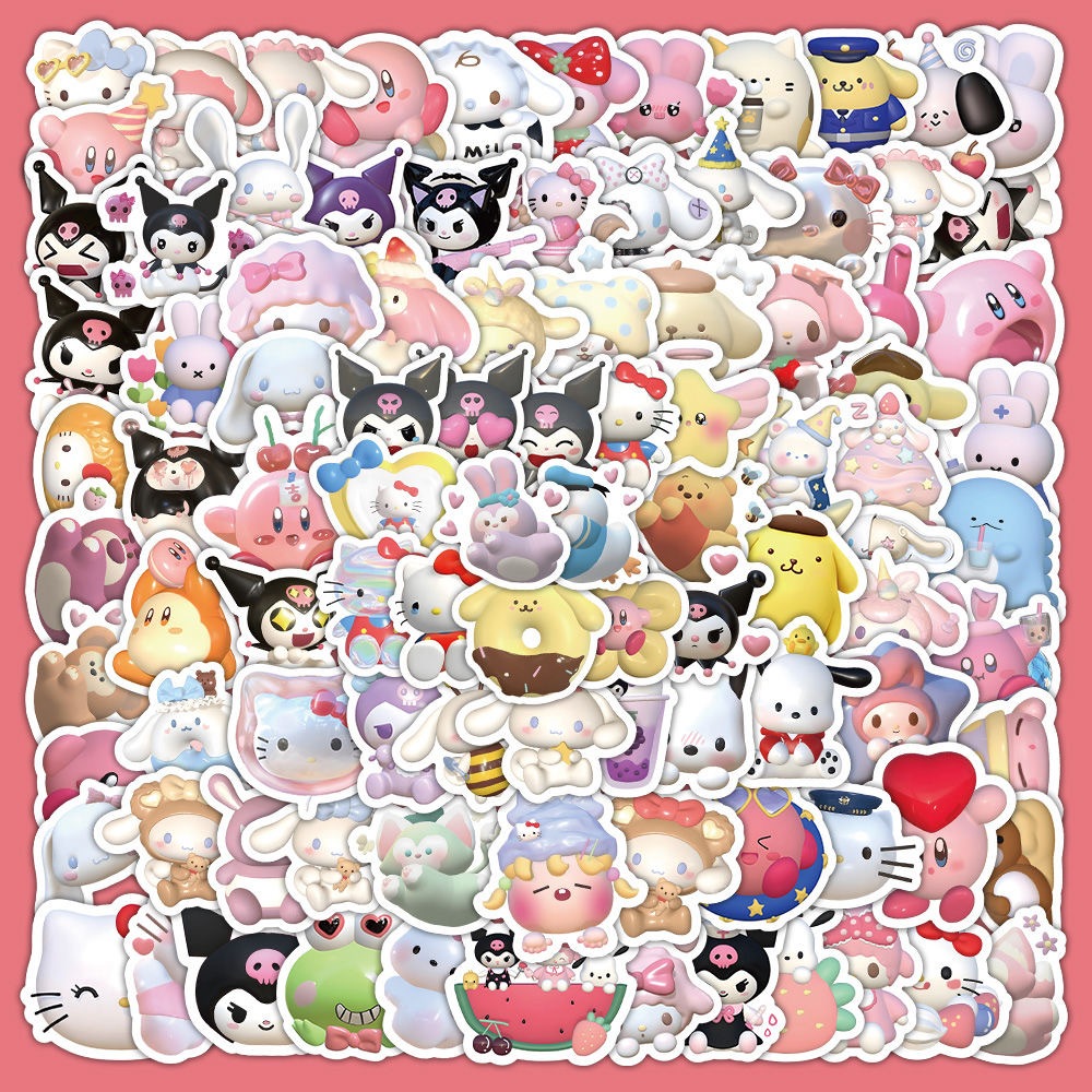 【50\100pcs 】3D Sanrio Stickers Cute Cartoon Waterproof Sticker ...