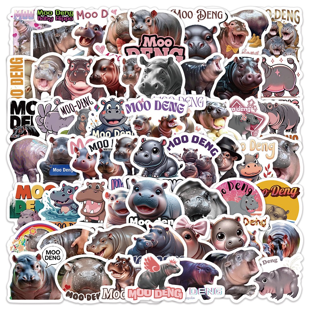 110 Moo Deng Hippo Sticker Cute DIY Stickers waterproof For Pencil Case ...