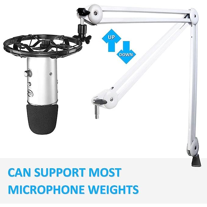 Blue Yeti Boom Arm Mic Stand (White) with Pop Filter - Professional ...