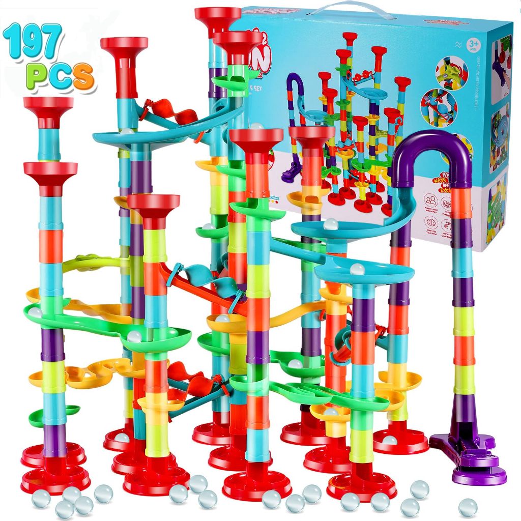 197Pcs Marble Run,Marble Maze Game Construction Building Blocks Toys ...