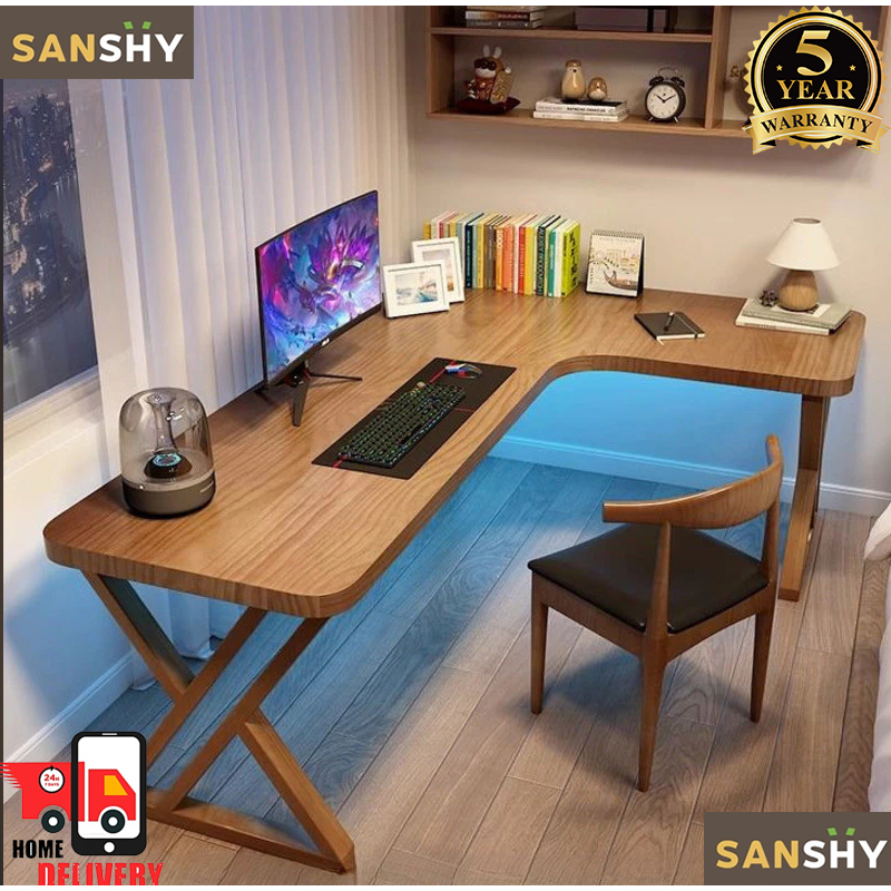 (SG) Solid wood home office student study writing two person e-sports computer desk | Shopee ...