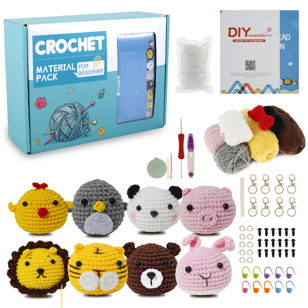 4Pcs Crochet Kit for Beginners Complete Animal Crochet Knitting Kit DIY ...