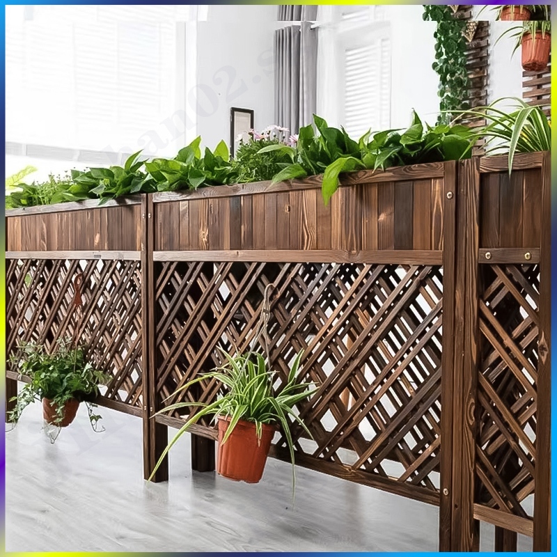 Partition Flower Stand Outdoor Planter Carbonized Grid Flower Box ...