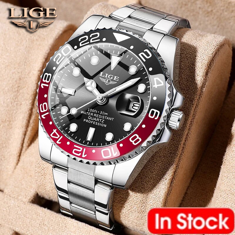 LIGE Men's Watch Stainless Watches Business Luminous Waterproof Quartz ...