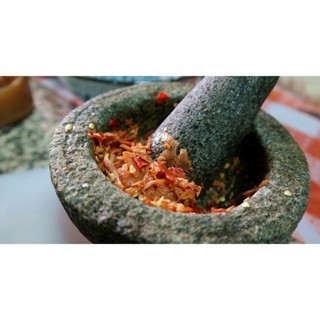 【In stock】Mortar and pestle stone hand pounder pestl spice herb sambal ...