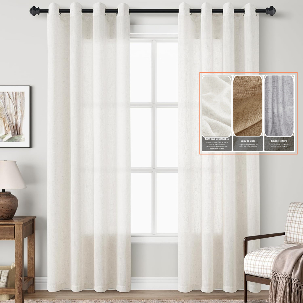 Linen White Semi Day Curtain Light Filtering Half Length Window Sheer ...