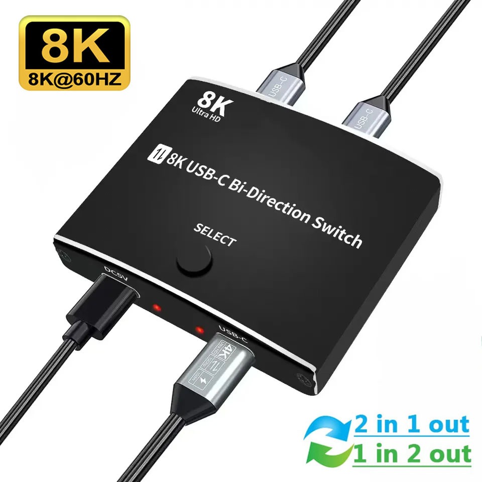 8K USB C Switch Distributor Bi-Direction 1x2 2x1 Splitter Video ...