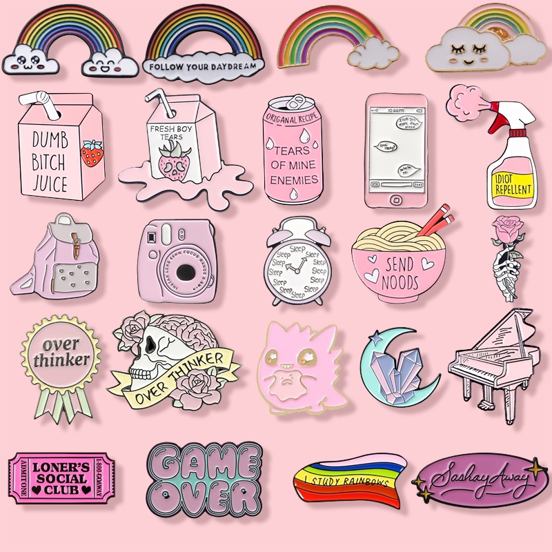 10 Styles Cartoon Rainbow Clouds Enamel Pin Colorful Metal Brooch Pins ...