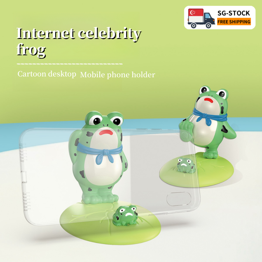（SG) Creative Frog Cartoon Phone Stand Cute Doll Desktop Ornament ...