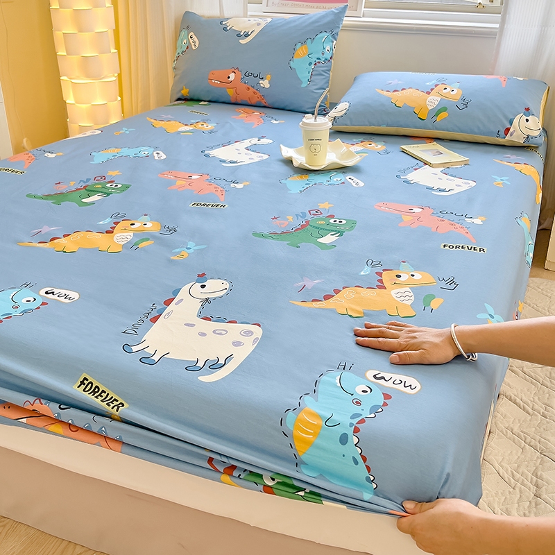 1 PC 100% Cotton Cadar Dinasour Print Bedsheet Cartoon Style Fitted ...