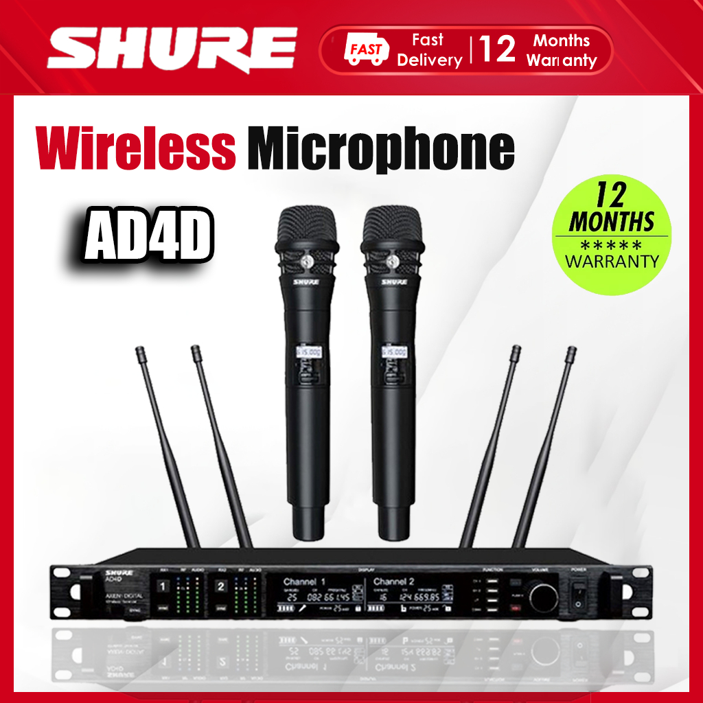 Shure AD4D/KSM8 Stage Microphone Wireless System, 2-Channel UHF Wireless Microphone, Metal ...