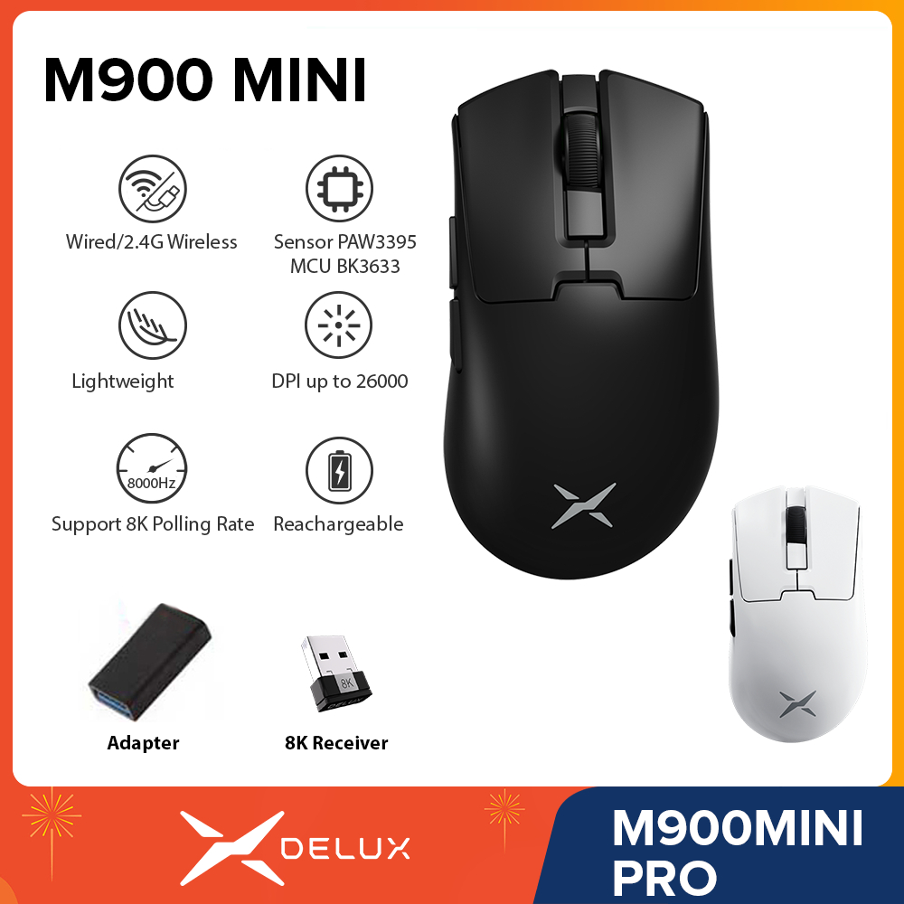 Delux M900 MINI PRO PAW3395 40/46g 8000Hz Gaming Mouse DPI 26000 Wired ...