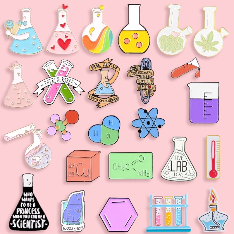 I Love Math Science Enamel Pins 50Style Science Brooches Cute Beaker ...