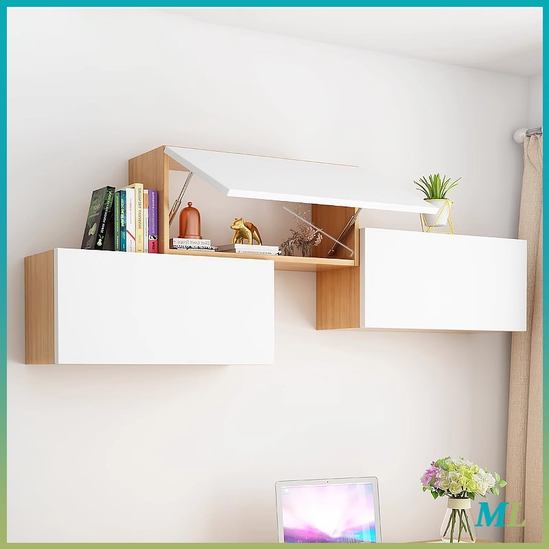 ML Solid Wood Wall Cupboard Bookshelf Wall-Mounted Shelves Storage ...