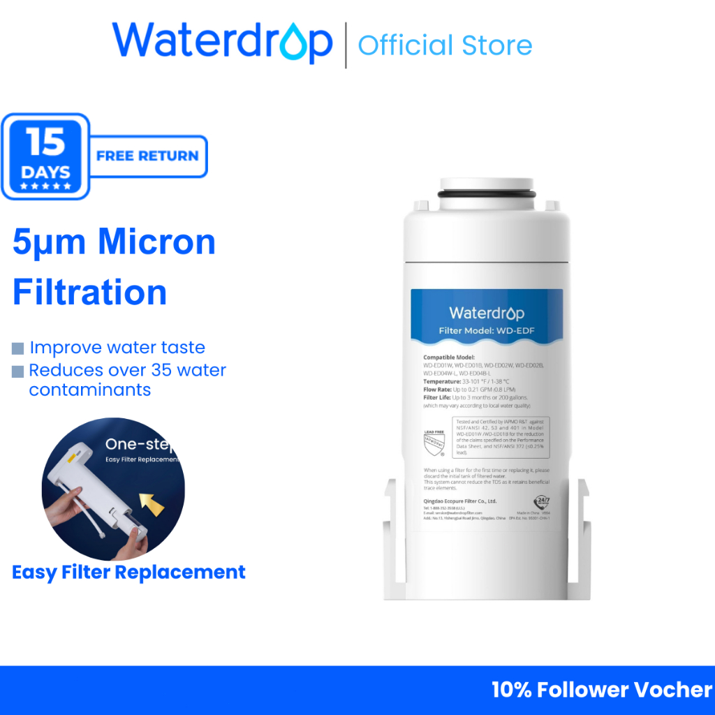 Waterdrop WD-EDF Replacement Filters for All Waterdrop 𝐄𝐥𝐞𝐜𝐭𝐫𝐢𝐜 Pitcher ...