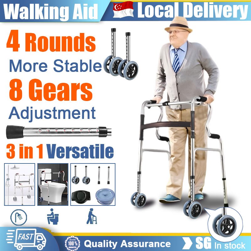 4 Wheels 2 Rows walking aid with seat and wheels walker for elderly ...