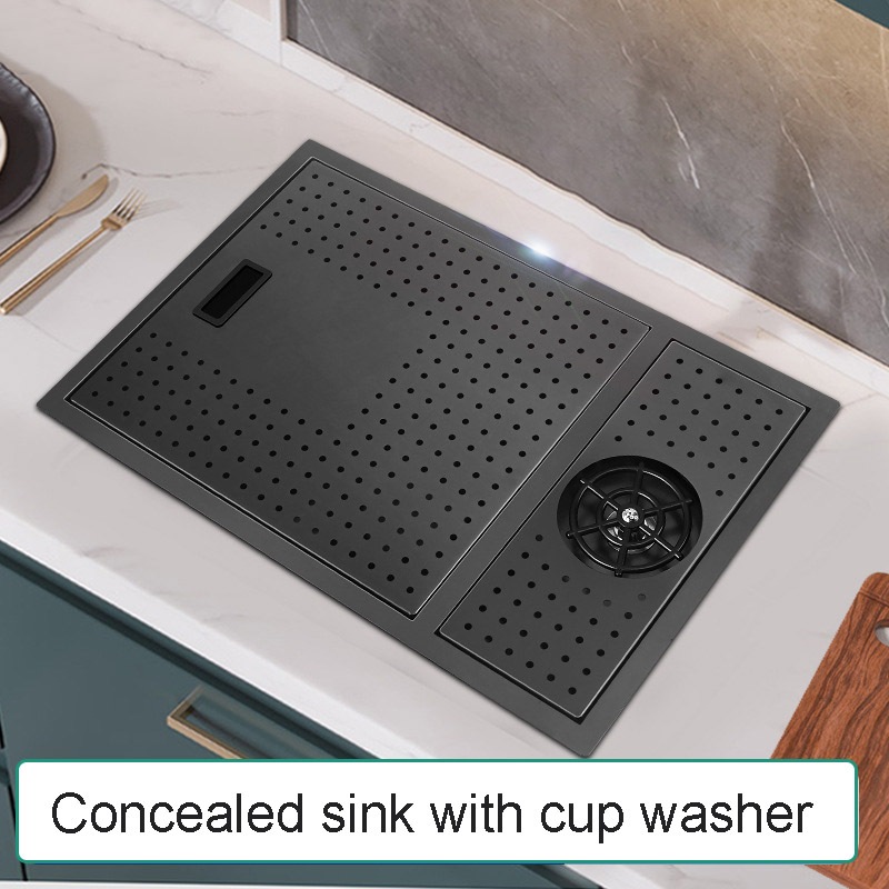Hidden Black Nano Kitchen Sink Single Bowl Bar Small Size Stainless ...