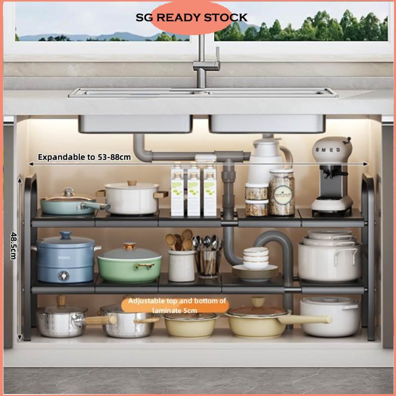 【READY STOCK SG】Expandable Under Sink Organizer 2 Tier Under Sink Shelf ...