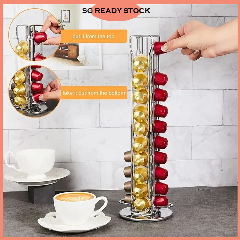 【READY STOCK SG】40 Pcs Nespresso Capsules Holder Rotating Rack Coffee ...