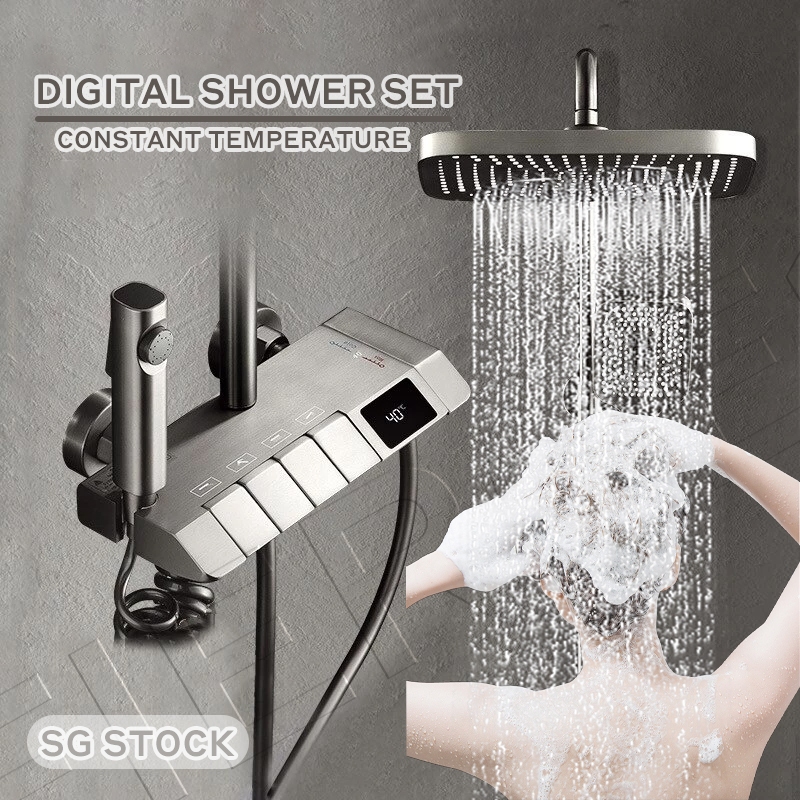 Digital Display Shower Set Full Set Tap Black Rainfall High end spot ...