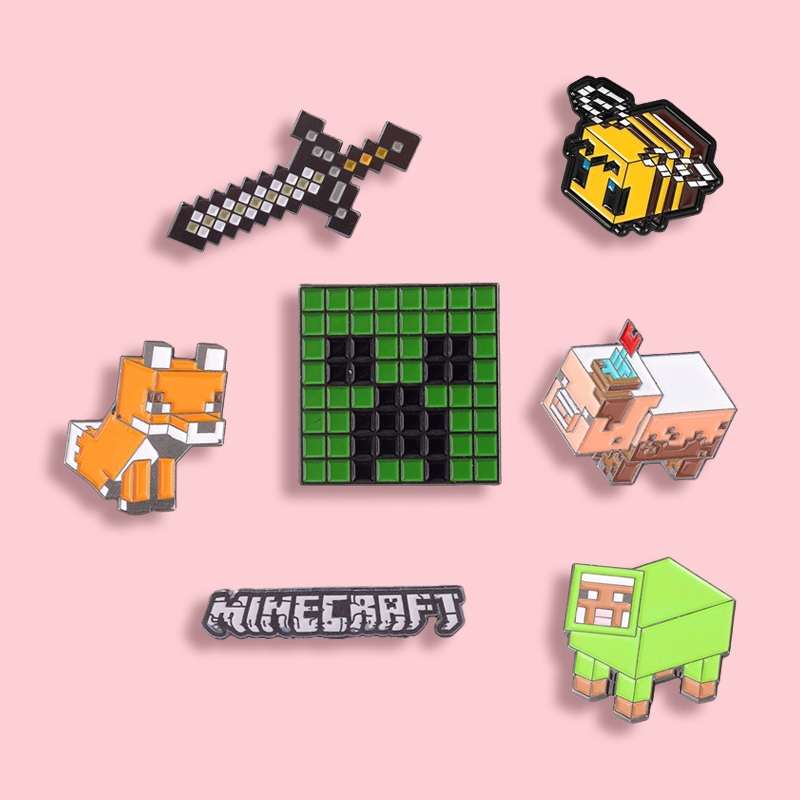 3 Styles Game Minecraft Lapel Pin Weapon Enamel Brooch Cartoon Backpack ...