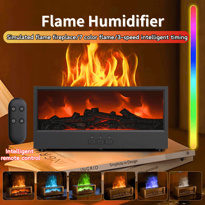7 Color Flame Fireplace Humidifier with Remote Control for Home Silent ...