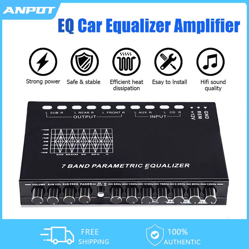 7 Band Equalizer Car Audio EQ Tuning Crossover Amplifier DC 12V Pre ...
