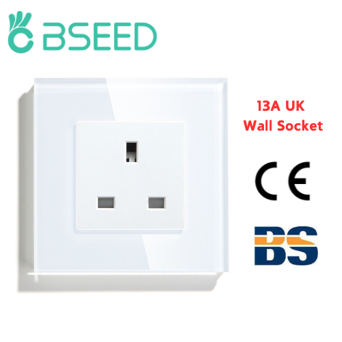 BSEED 13A Single Power Socket, UK Standard Wall Socket with Glass Panel ...