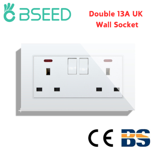 BSEED Double Switched Wall Socket 2 Gang , 13A UK Wall Electric Power ...