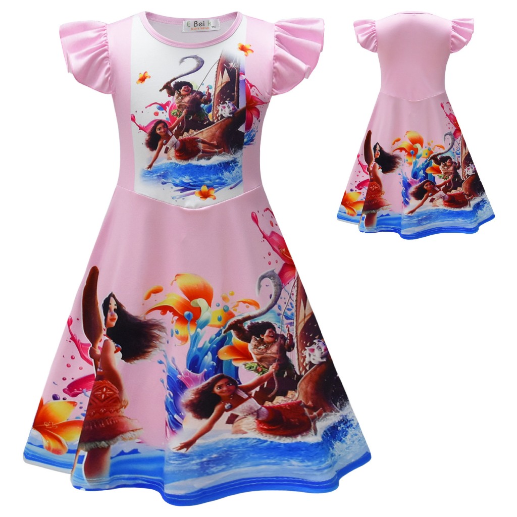 The Ocean Princess Moana Short Sleeve Pink Dress For Kids Girl Party ...