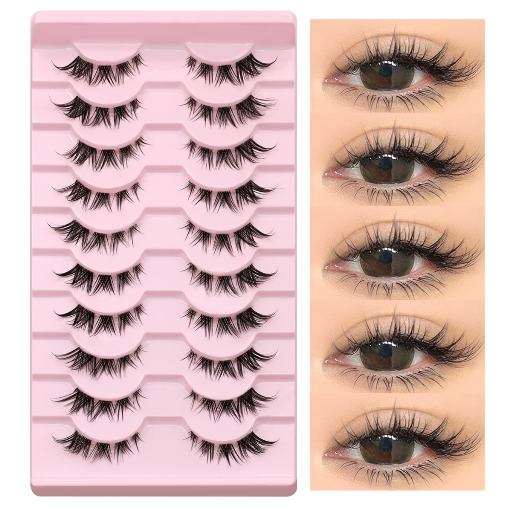 GROINNEYA Cat Eye Lashes Half Lashes Soft Natural Faux Mink Eyelashes ...