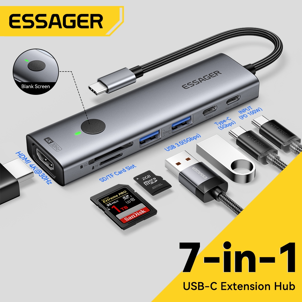 Essager 7-IN-1USB3.0 Type C HUB To HDMI SD TF USB-A TypeC Multi ...